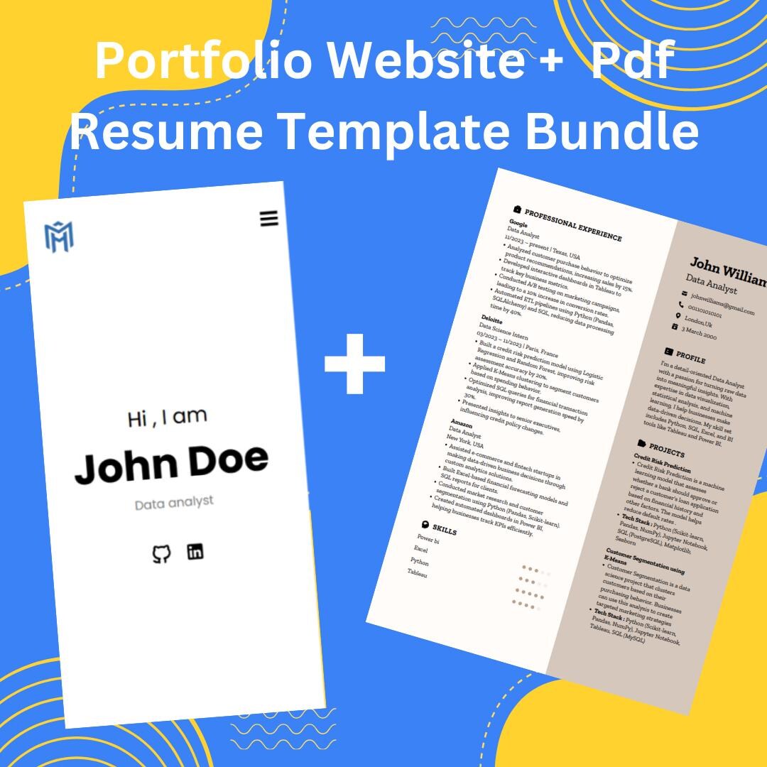 Portfolio Website & Resume Template Bundle (PDF) - Etsy