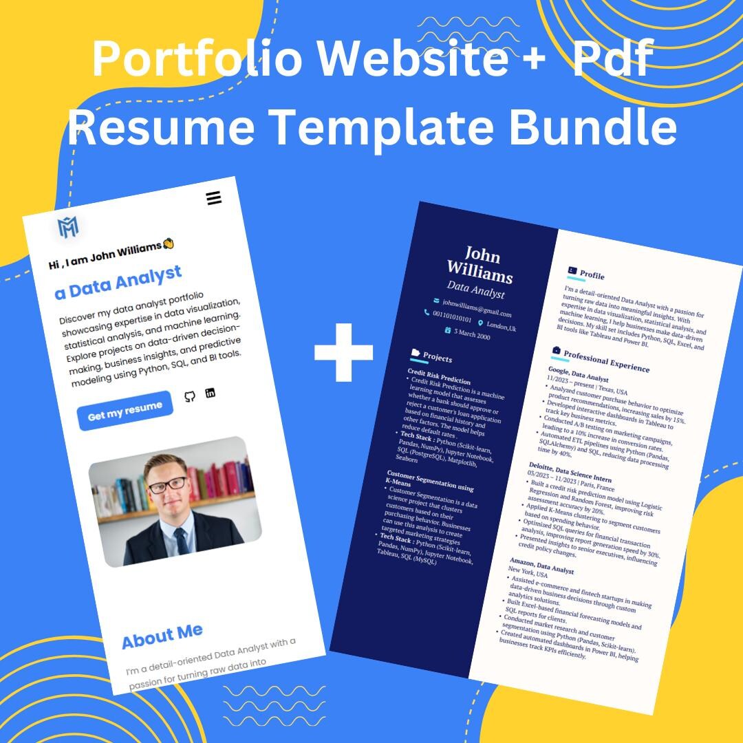 Portfolio Website & Resume Template Bundle (PDF) - Etsy