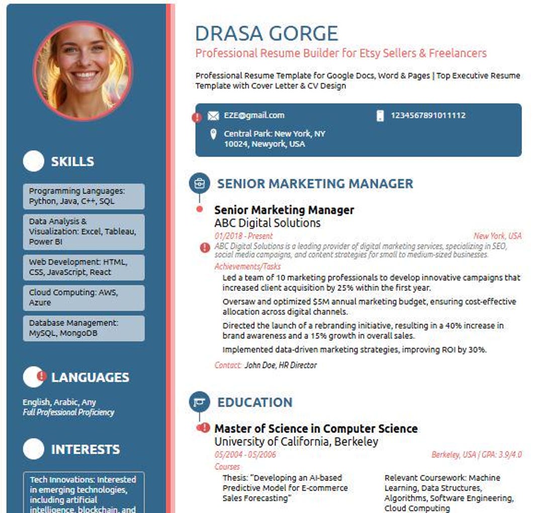 Creative CV Template for Job Seekers - Instant Download - Etsy