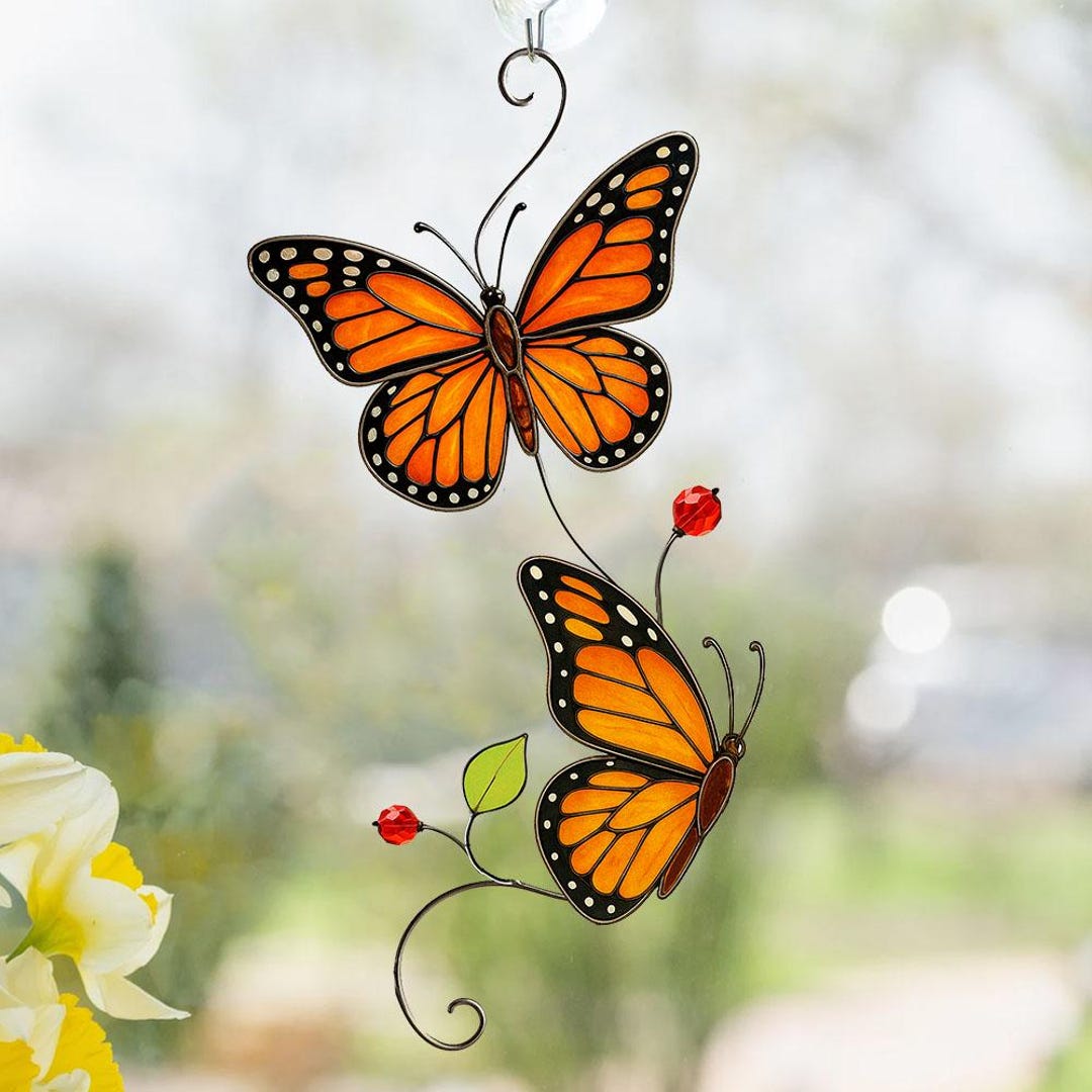 Butterfly Stained Glass Window Hangings Mothers Day Gift Modern Stained ...