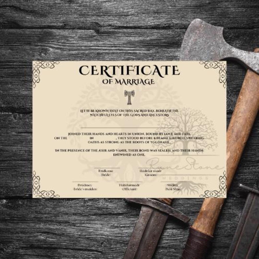 Custom Norse Pagan Wedding Certificate | Viking Marriage Certificate | Handfasting Printable ...