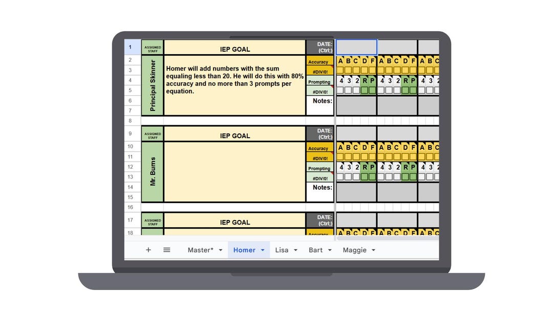 Digital IEP DATA SHEET (google Sheets) - Etsy