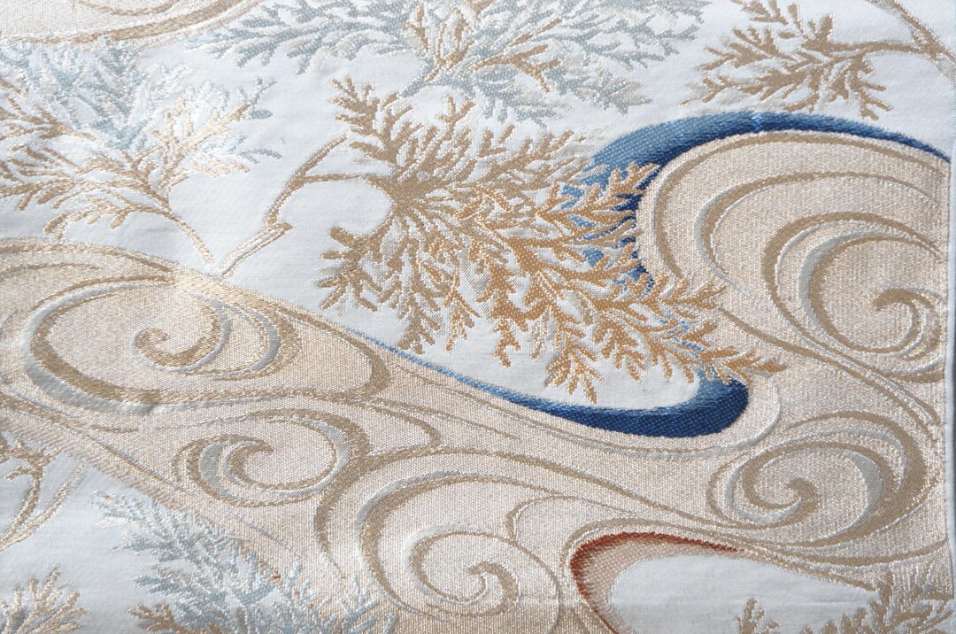 Japanese Vintage Obi - Trees and Water Flow Pattern in Gold X Cream - Etsy