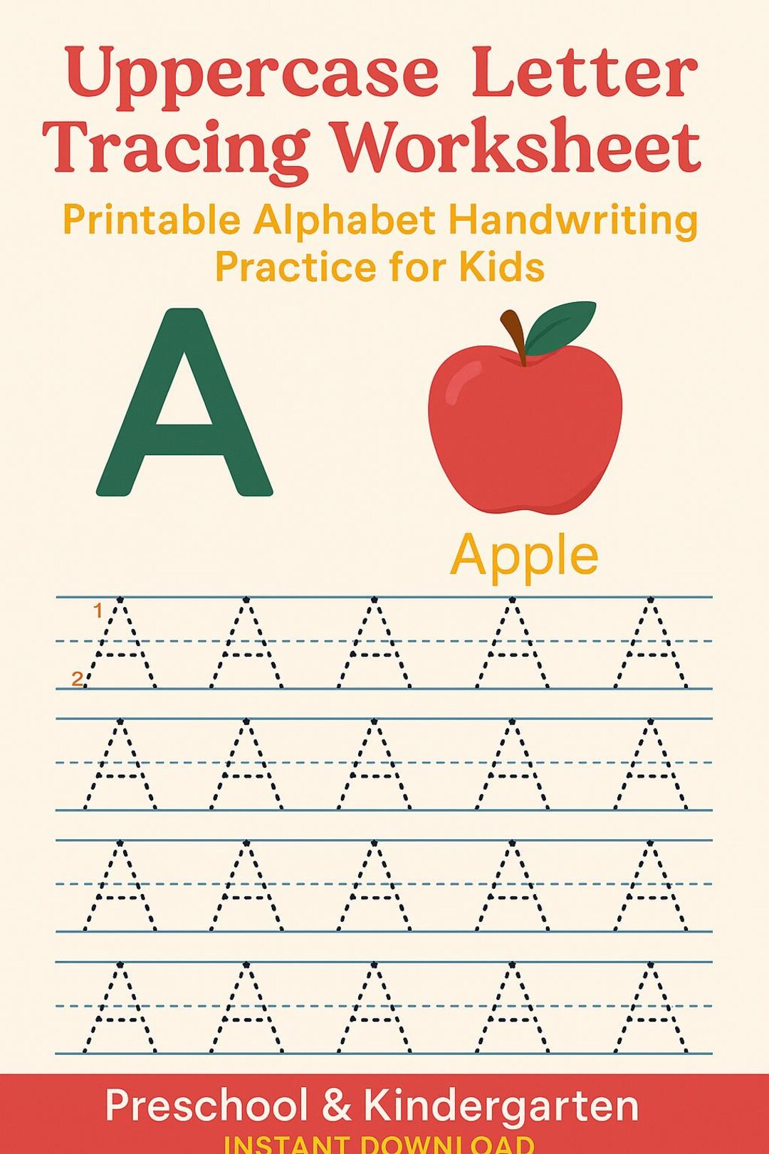 Uppercase Letter Tracing Worksheet: Preschool Handwriting (PDF) - Etsy