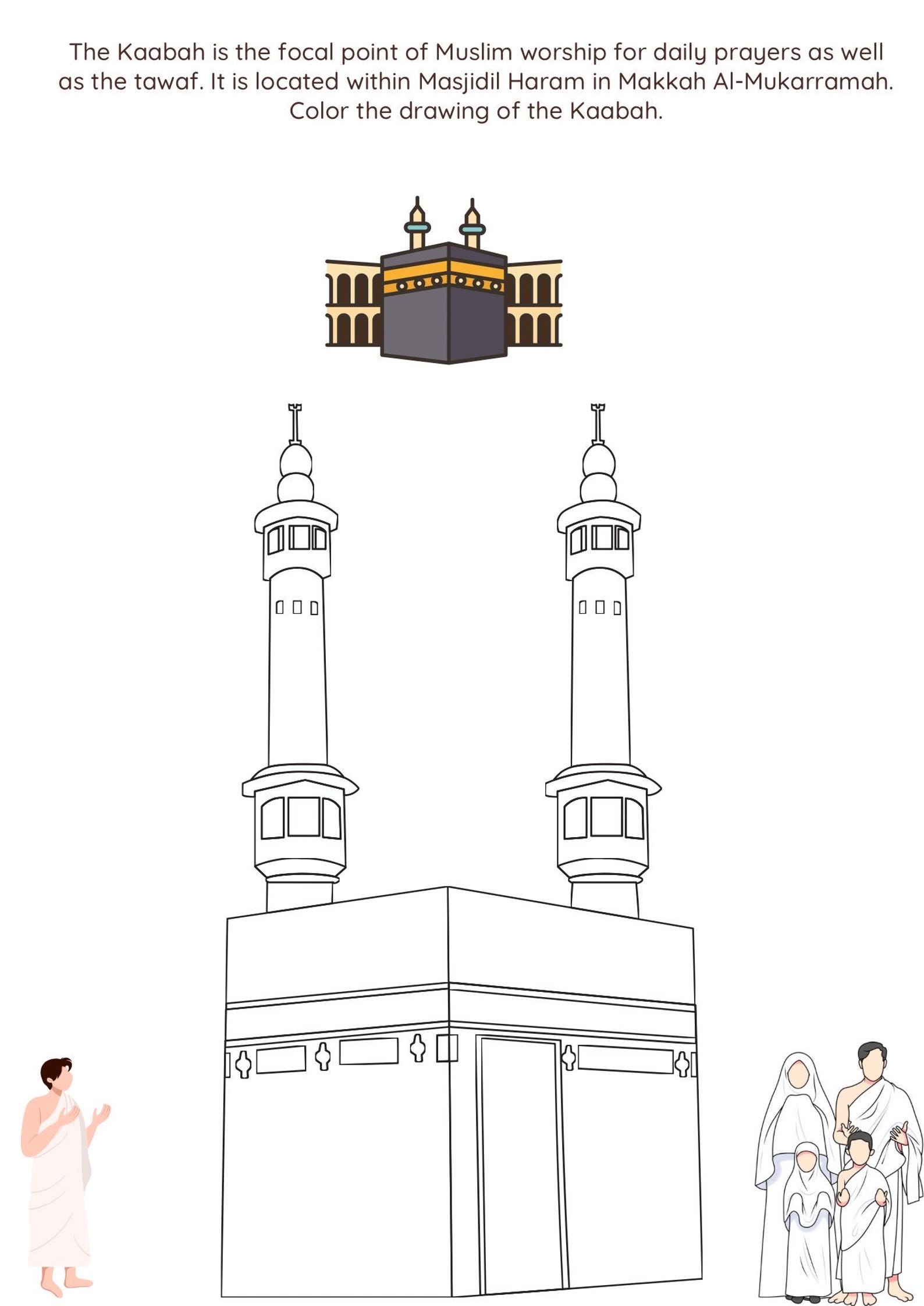 Printable Islamic Activity Worksheets for Muslim Kids, Kaabah, Masjid ...