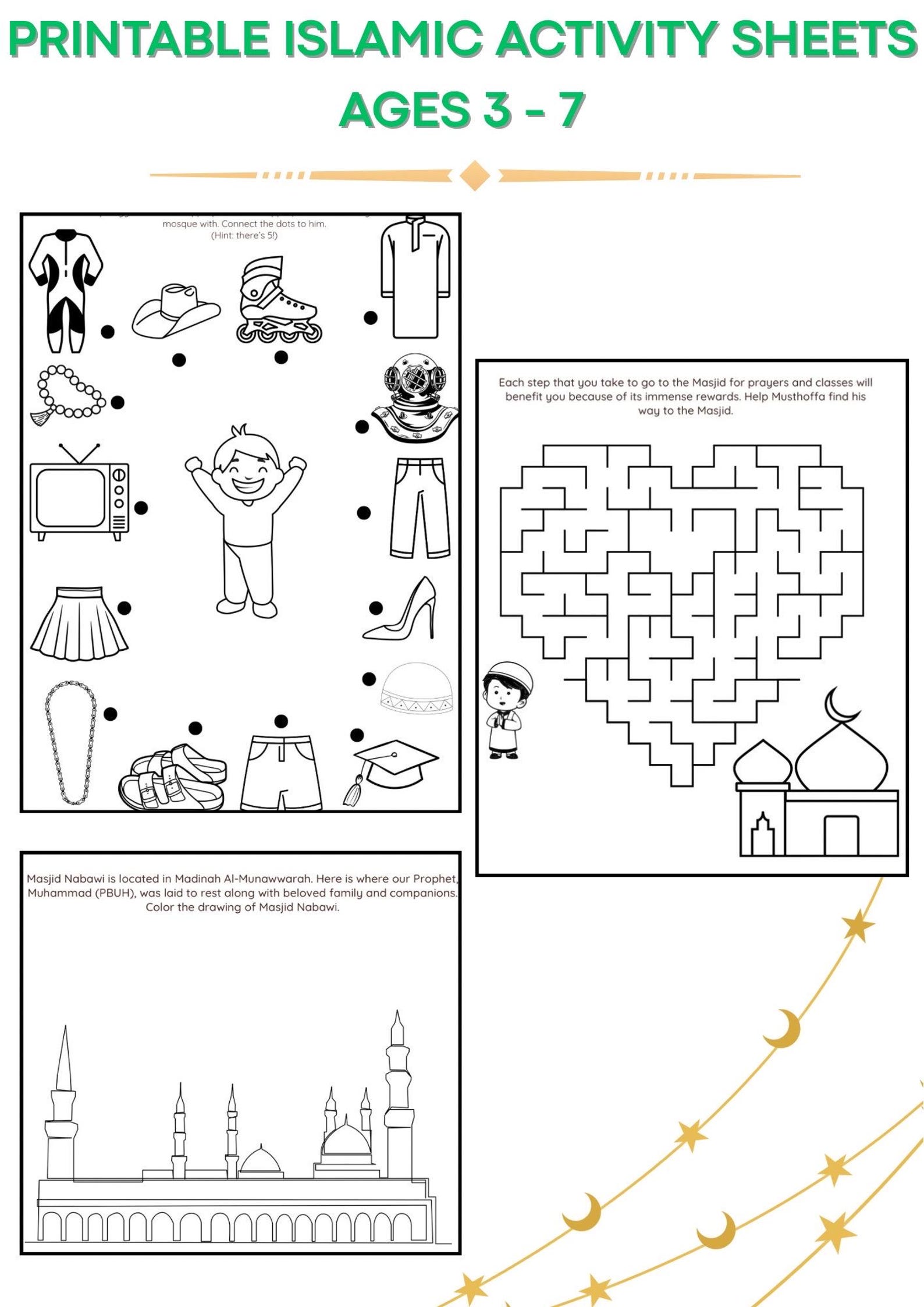 Printable Islamic Activity Worksheets for Muslim Kids, Kaabah, Masjid ...