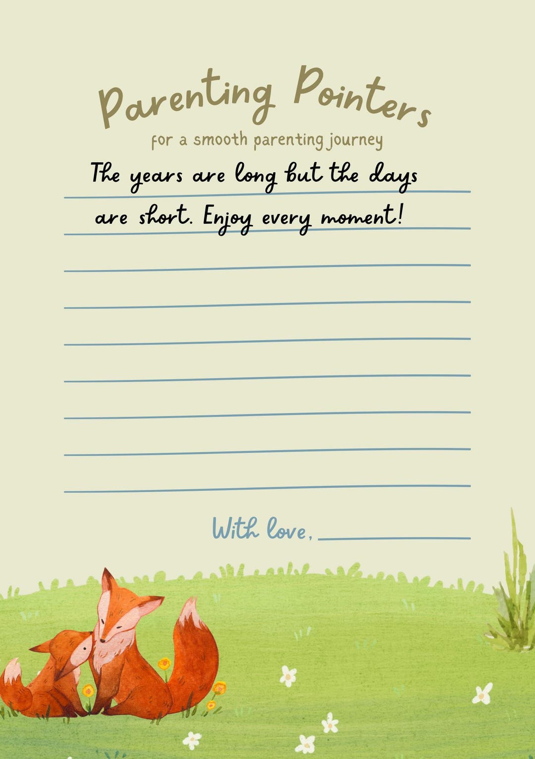 Parenting Advice Card Printable – Baby Shower Activity – Woodland Fox ...