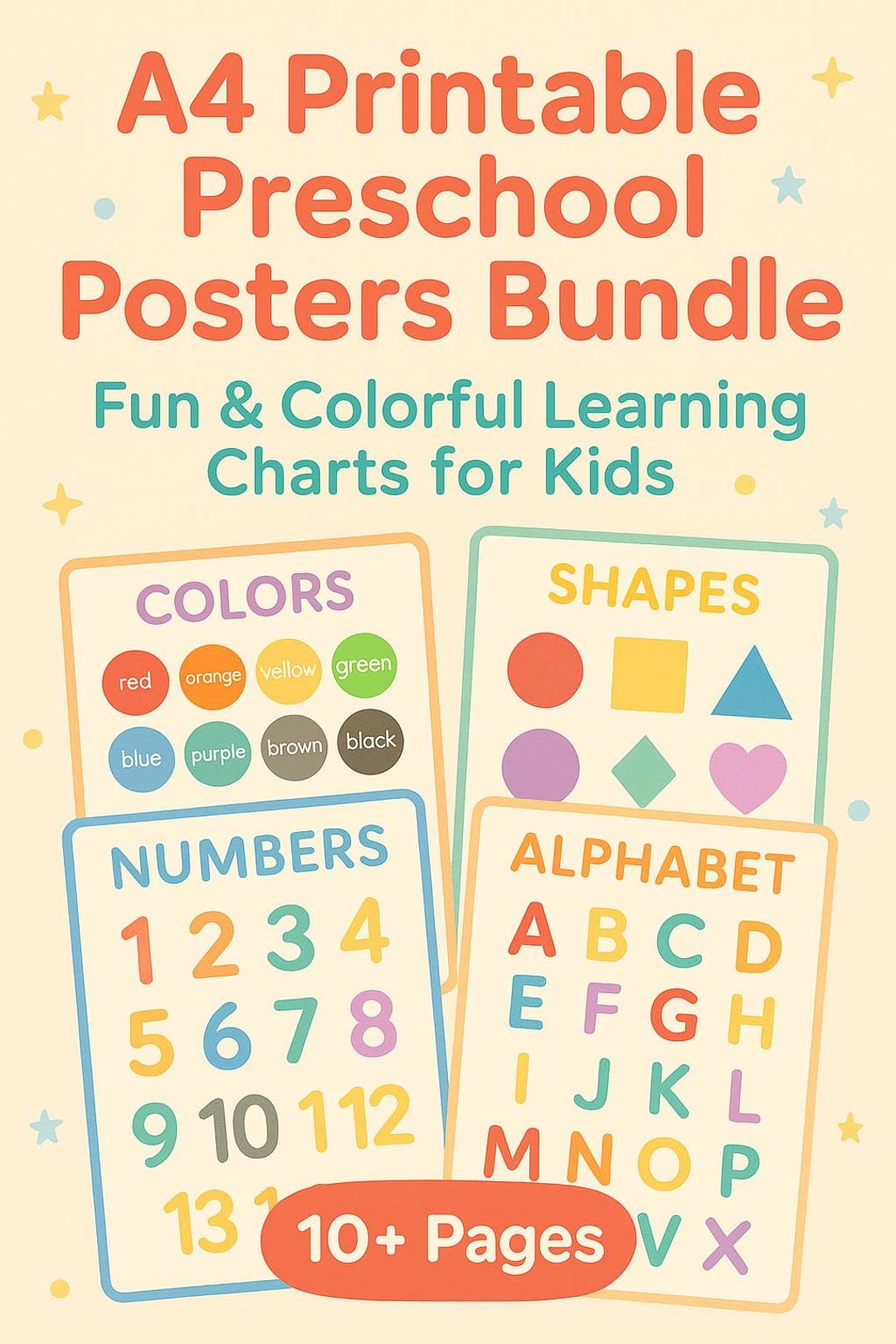 Preschool Learning Posters Bundle : Introduction to Alphabets , Numbers ...