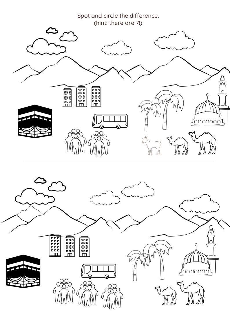 Printable Islamic Activity Worksheets for Muslim Kids, Kaabah, Masjid ...