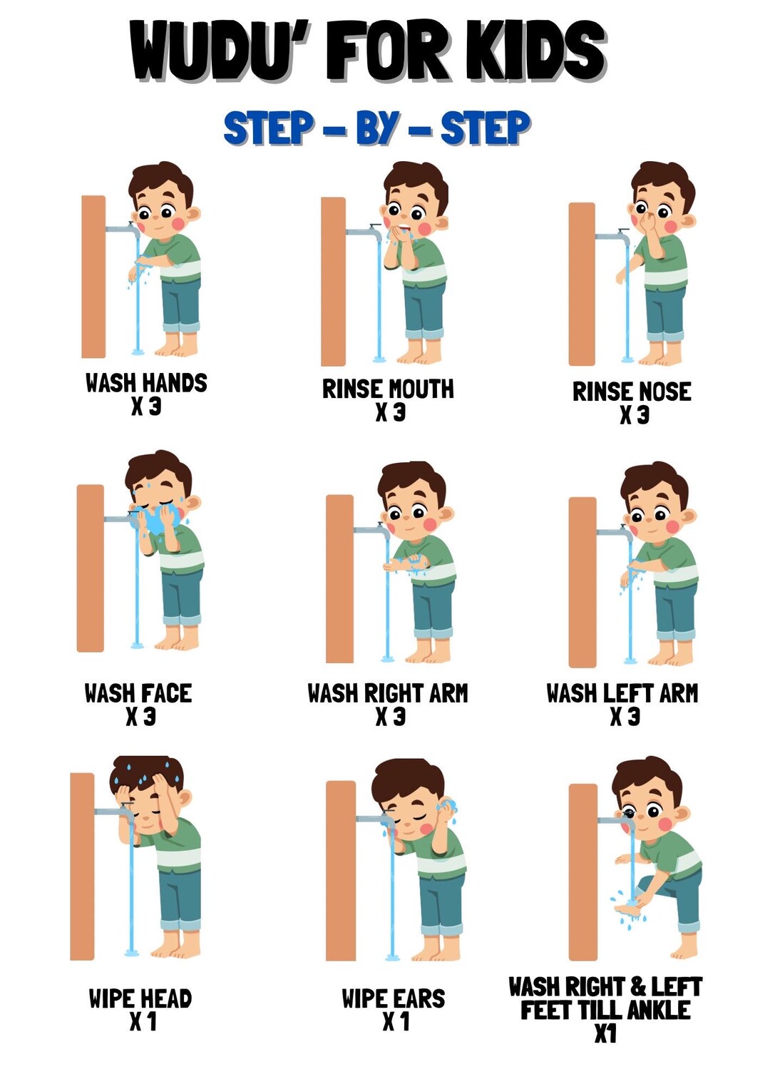 Fun and Colorful Wudhu Chart for Young Learners - Islamic Ablution ...