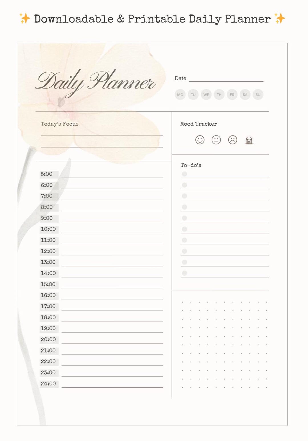 Watercolor Daily Planner | Elegant and Minimalist Printable Planner ...