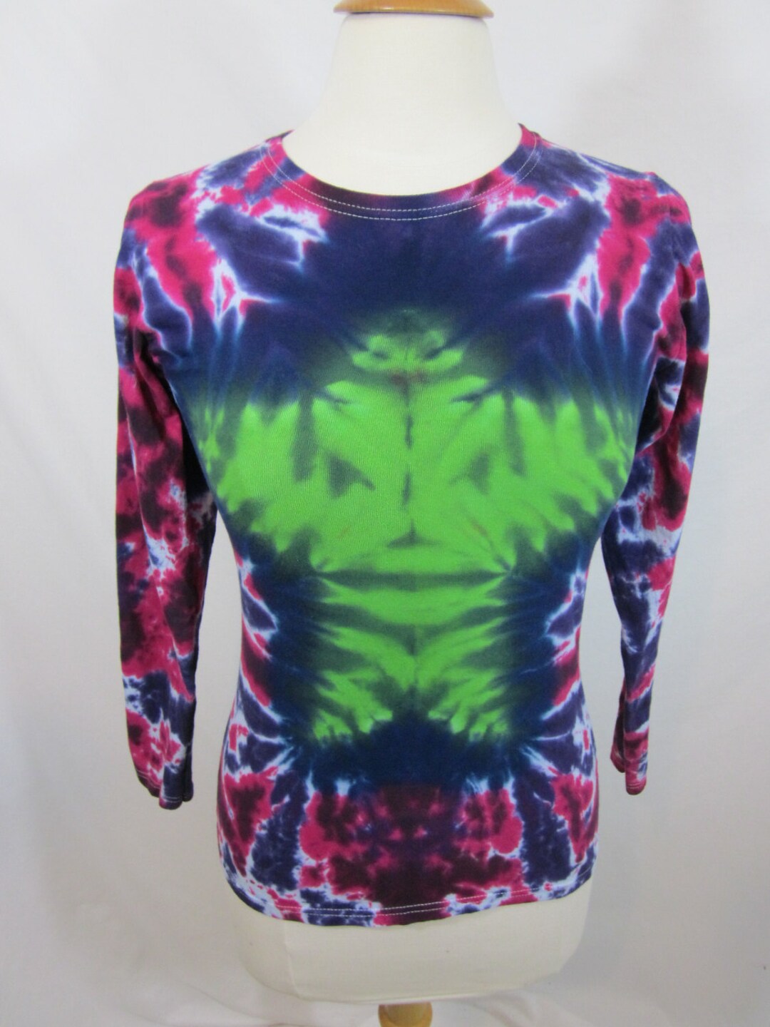long-sleeve-tie-dye-ladies-size-small-bright-green-star-etsy-uk