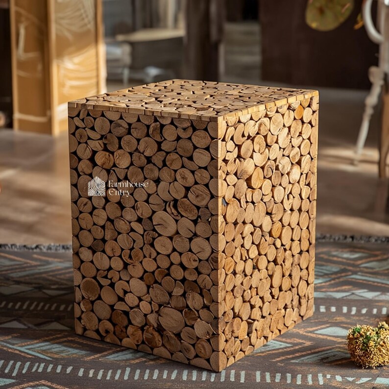 Set of Luxury Solid Wood Cube Side Tables | Handmade Natural Wood ...