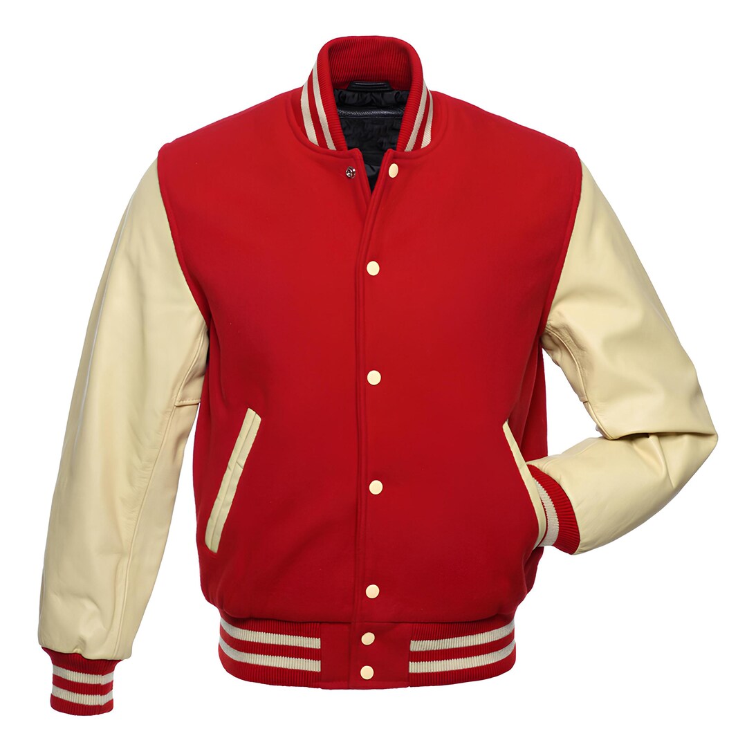 Custom Made Letterman Jacket Red Body Cream Leather Sleeves ...