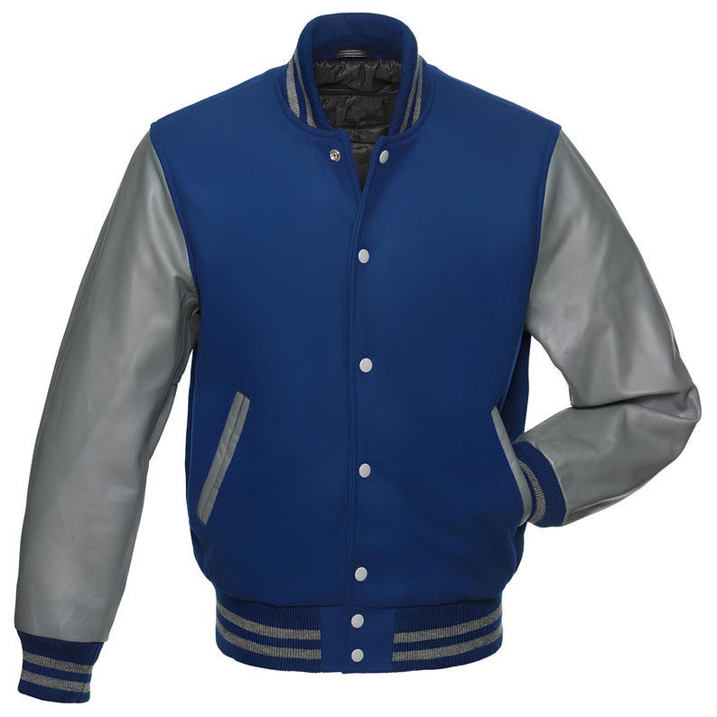 Custom Royal Blue Letterman Jacket, Grey Faux Leather Sleeves - Etsy ...