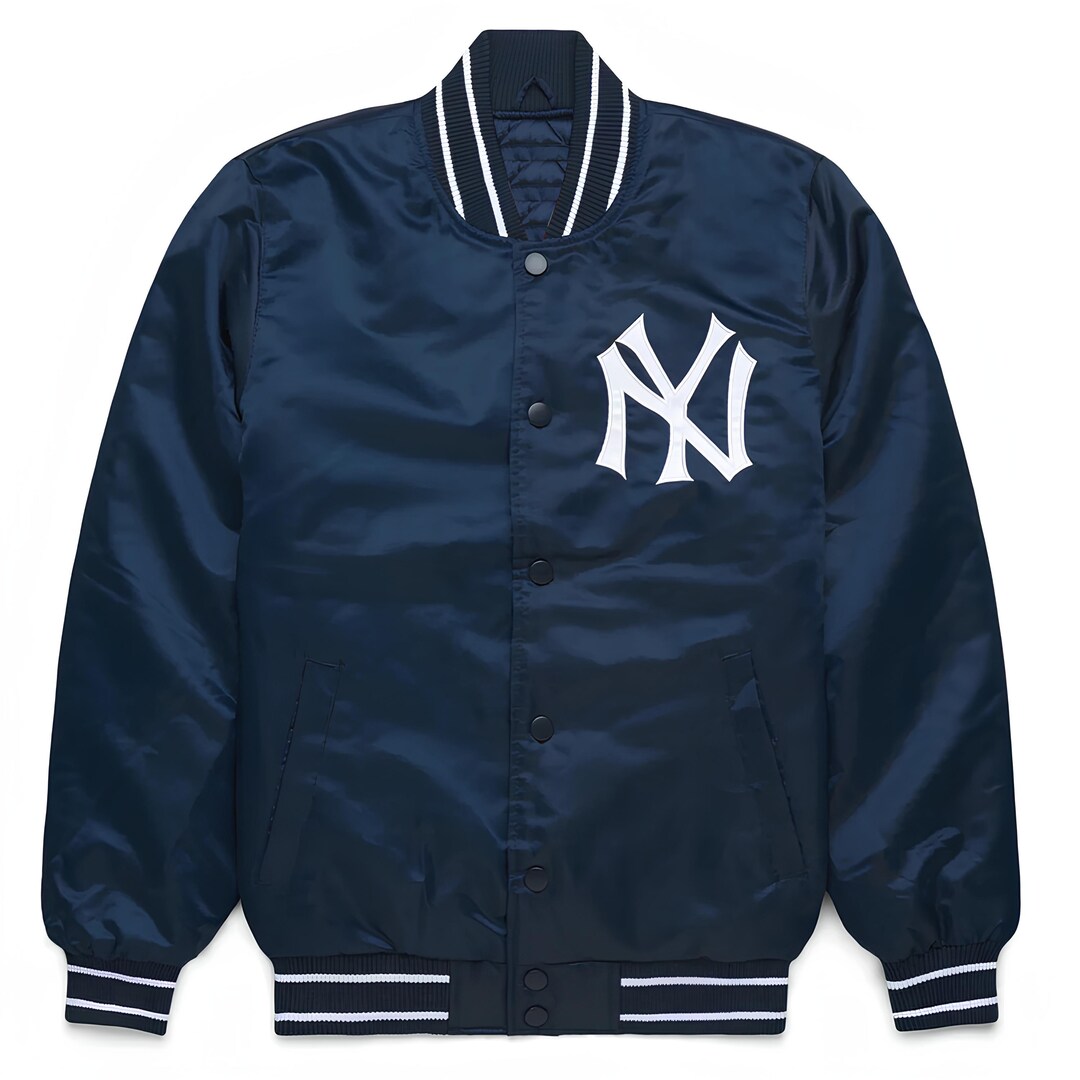 New York Yankees Navy Blue Satin Custom Varsity Jackets Baseball Jacket ...