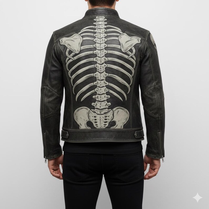 Gothic Skeleton Rib Cage Leather Motorcycle Jacket | Printing Mens ...