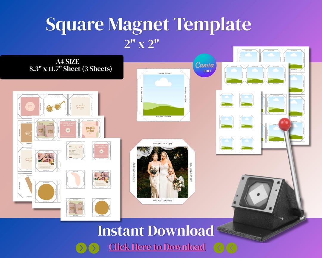 Custom Magnet Template - 2" Square - Printable Canva Template for DIY ...