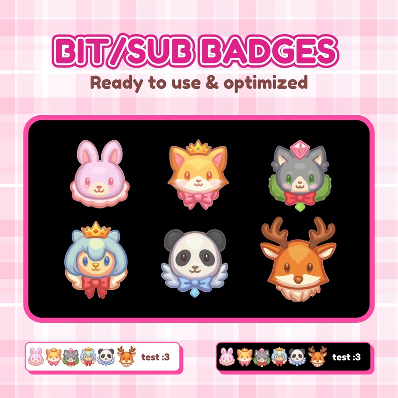 Twitch Sub Badges Cute Animal Royal Set – Bunny, Fox, Cat, Sheep, Panda ...