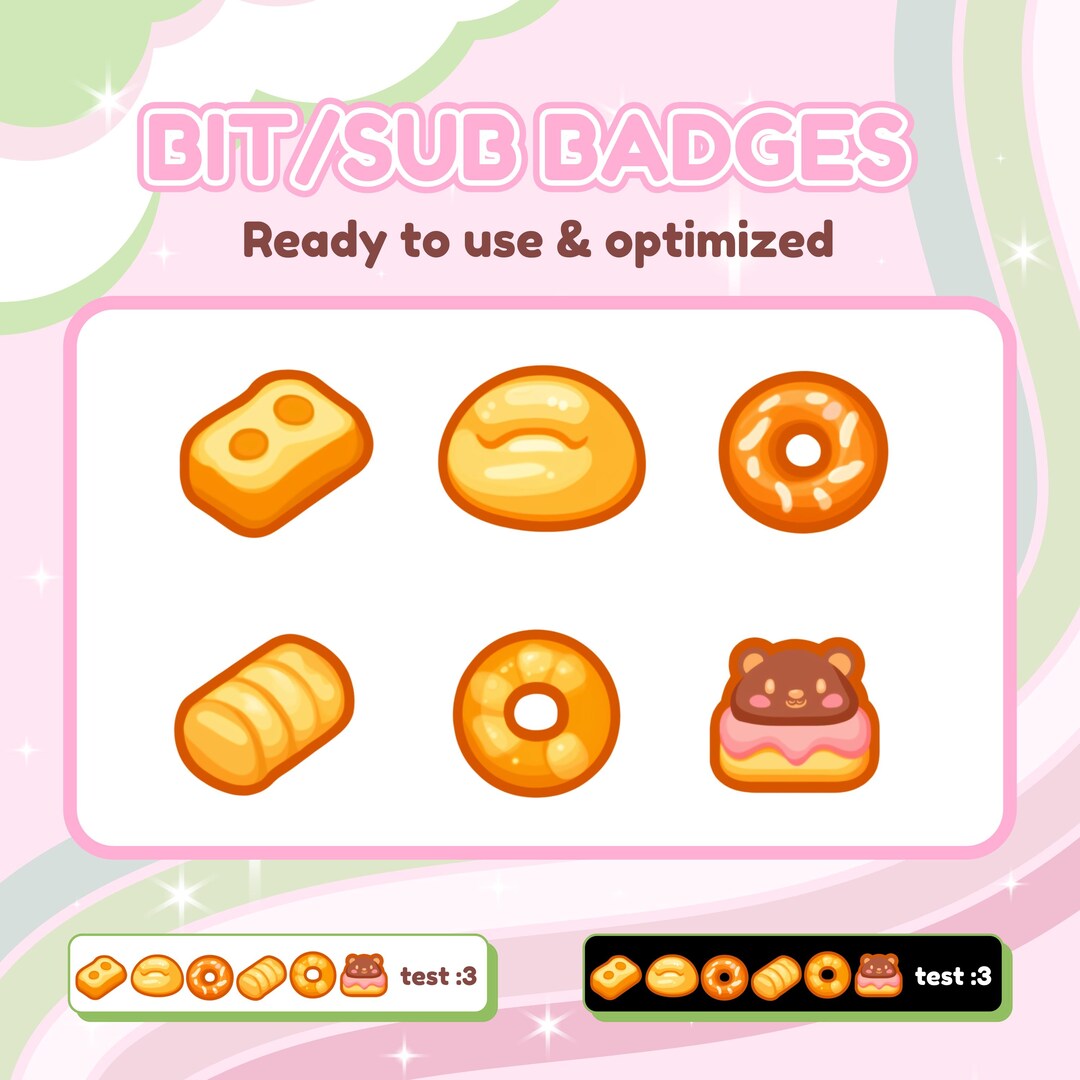 Toastybakery Sub Badge Set – Kawaii Bread & Donut Twitch Bit Badges ...