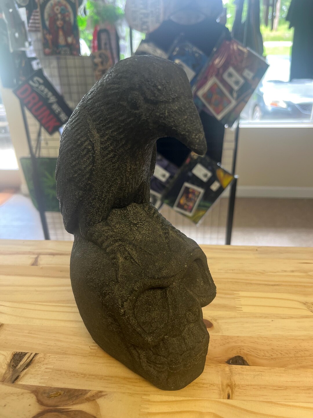 Volcanic Stone Skull & Raven Statue - Etsy
