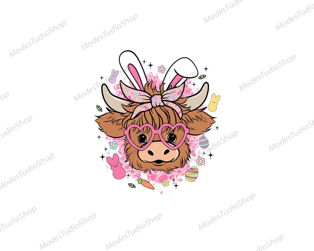 Easter Highland Cows Png, Easter Png, Retro Easter Png, Cute Highland ...