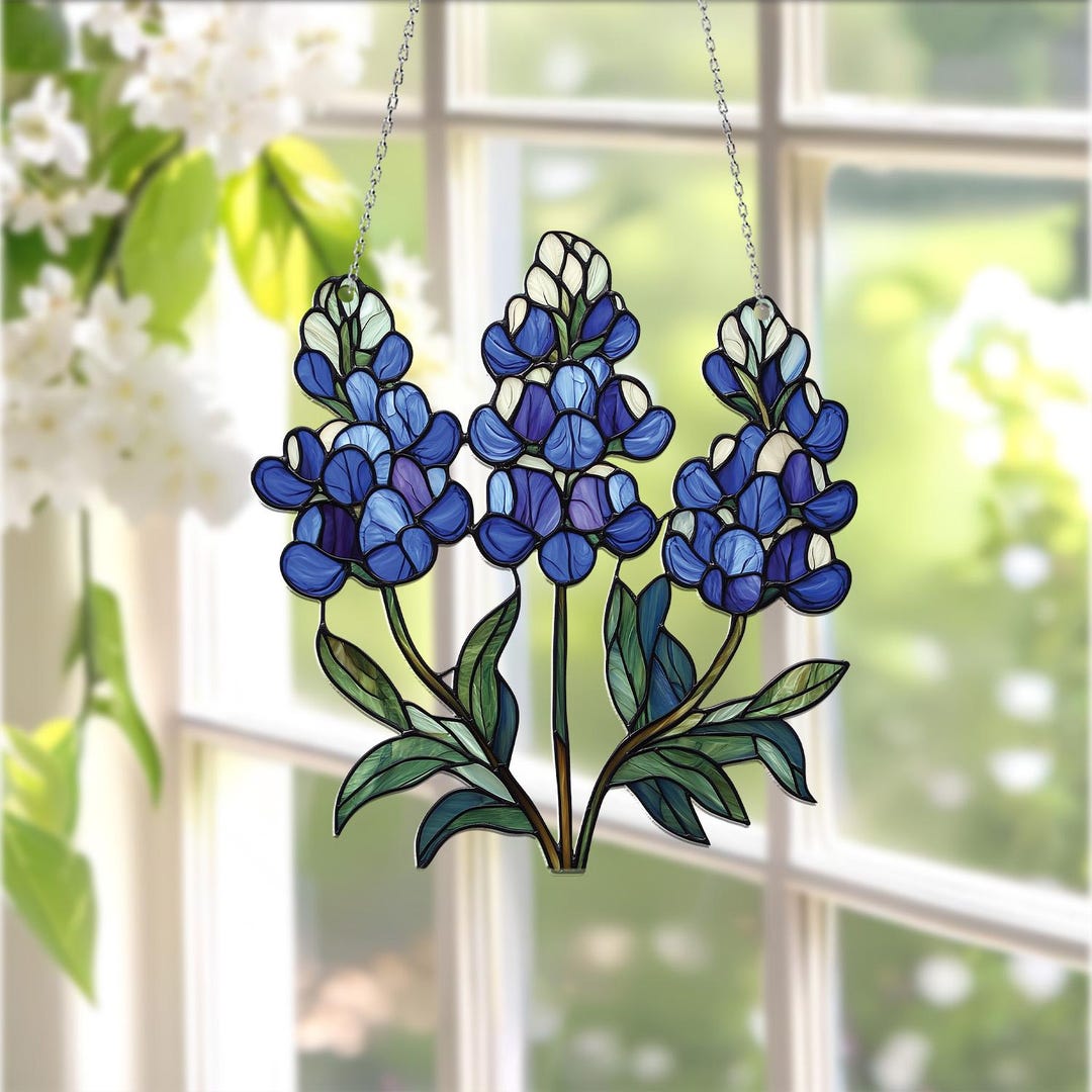 Vibrant Bluebonnet Flower Acrylic 2D Flat Ornament, Nature Window ...