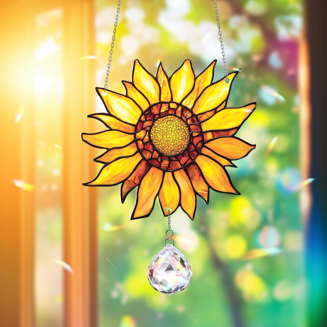 Sunflower Acrylic Suncatcher Hanging, Sunflower Crystal Suncatcher ...