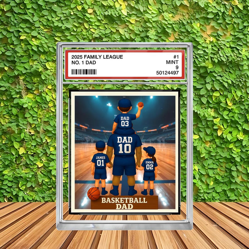Basketball Daddy's Dream Team No. 1 Dad Man & Kids Sitting Trading Card ...