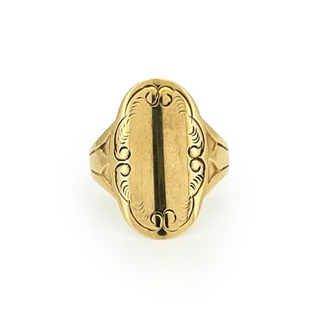 Vintage 9ct Yellow Gold Scroll Signet Ring - Sz. 7.5 - Etsy