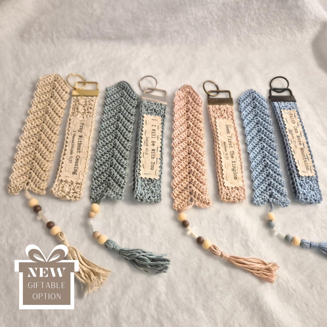 Crocheted Christian Bookmark & Key Wristlet Set: Faith Gift - Etsy
