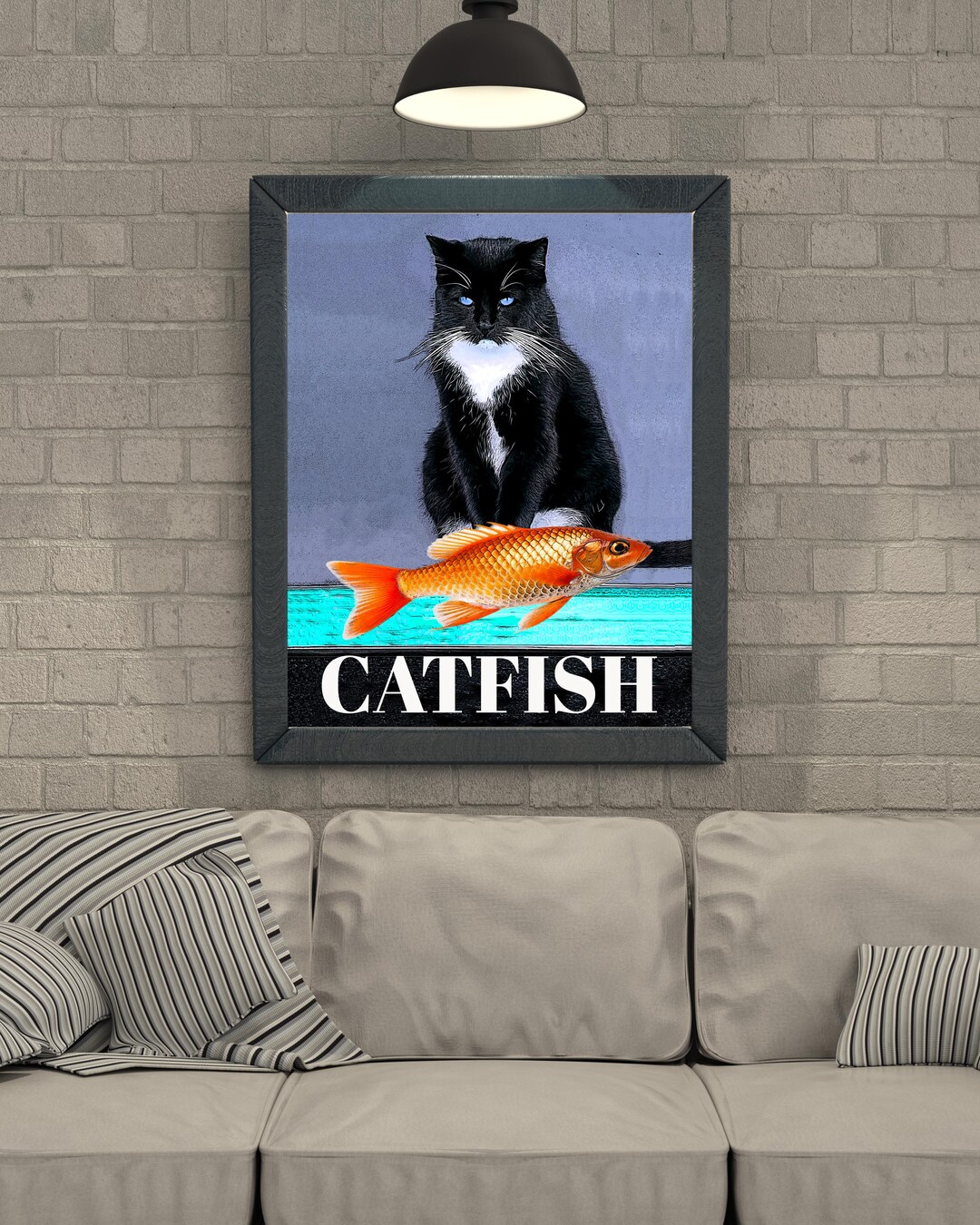 Cat, Fish, Poster, Wall Art, Digital Print, Love, Unique, Home ...