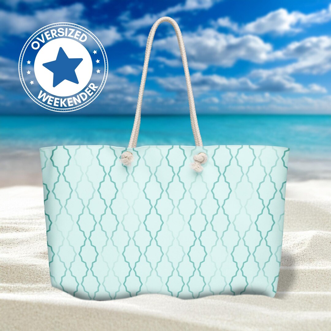 Oversized Weekender Bag – Teal Moroccan Ogee Stripe, Rope Handle Tote ...