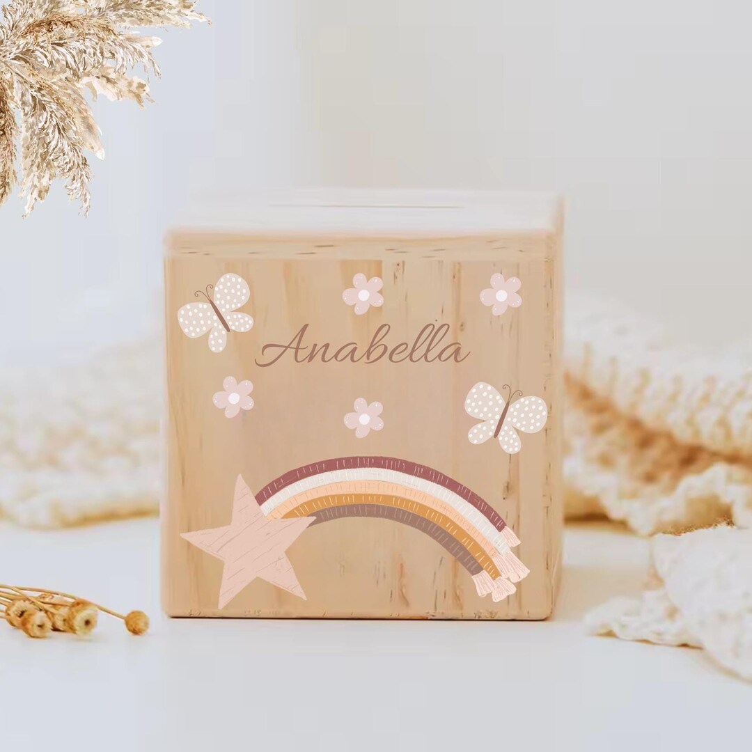 Personalized Money Box, Rainbow Money Box, Birth Gift, Baby Gift, Birth ...