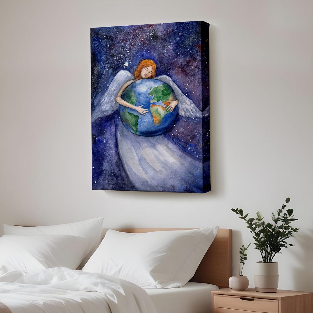 Angel Embracing the World Wall Print, Surreal Canvas Wall Art, Surreal ...