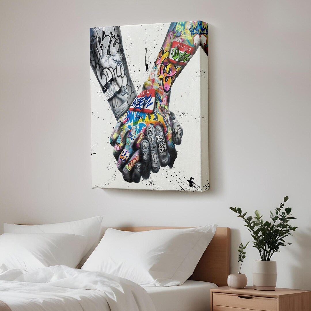 Graffiti Hand Wall Poster, Holding Hands Wall Art Canvas Print, Street ...