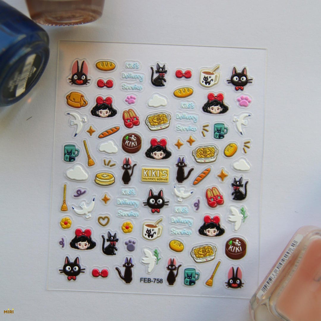 Kikis Nail Stickers Anime Cute Nail Stickers Featuring Ghibli Jiji Nail ...