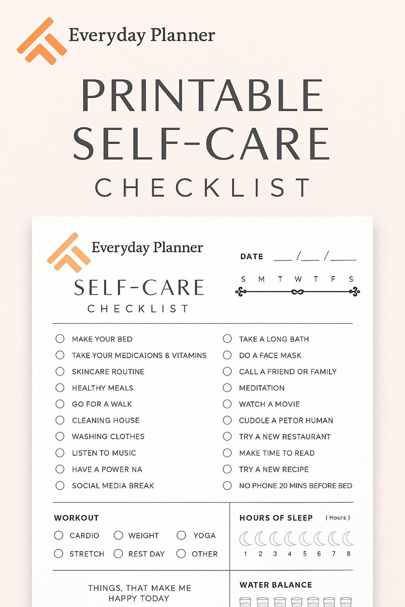 Printable Self-care Checklist | Daily Wellness Planner | Mental Health ...