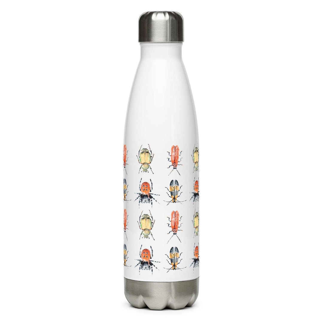 Bug Pattern Watercolor Stainless Steel Bottle, Insect Design Bottle ...