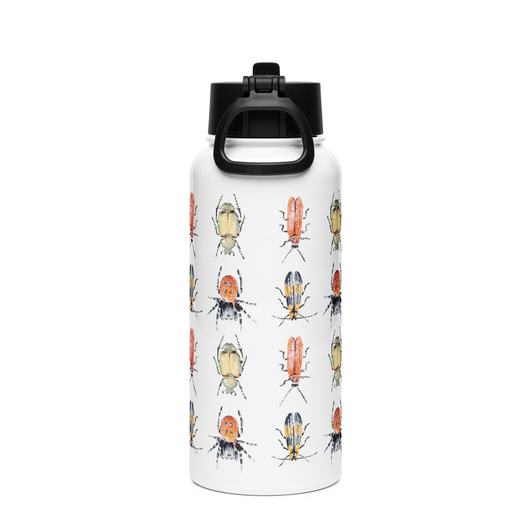 Bug Pattern Watercolor Stainless Steel Water Bottle, Straw Lid, Insect ...