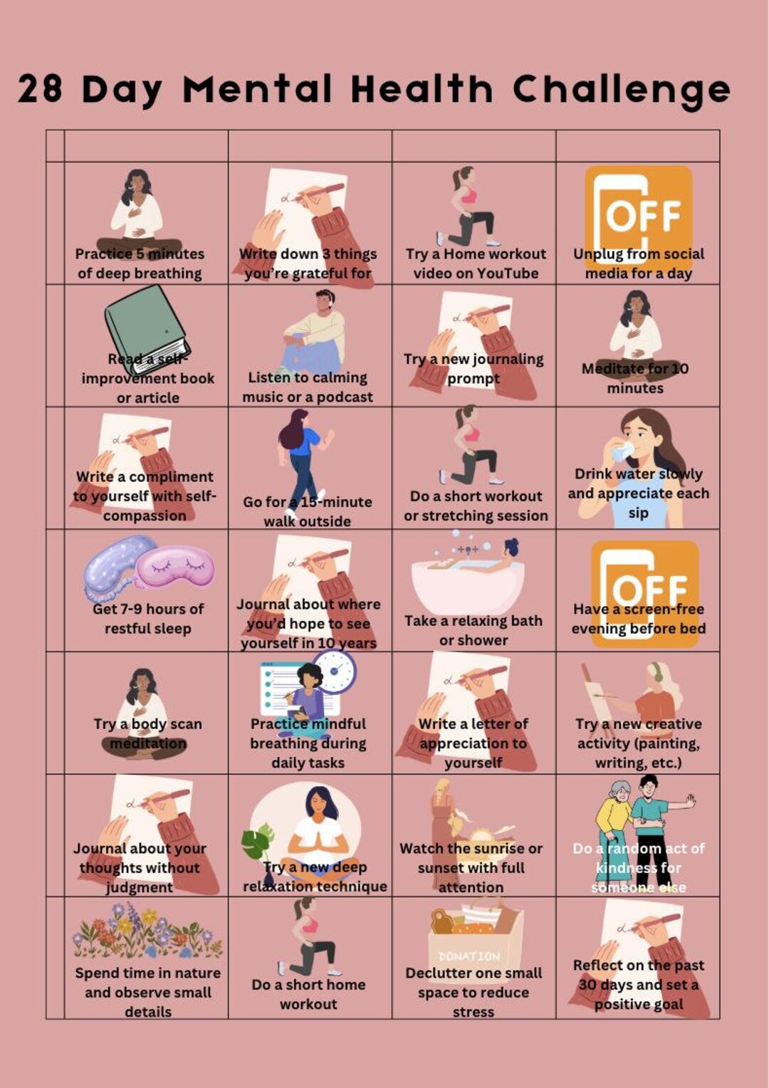 28 Day Mental Health Challenge - Etsy
