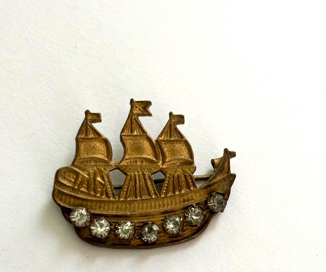 Antique Rhinestone Ship Brooch - Etsy