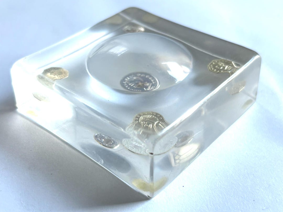 Vintage Tiny Coins in Lucite Paperweight - Etsy