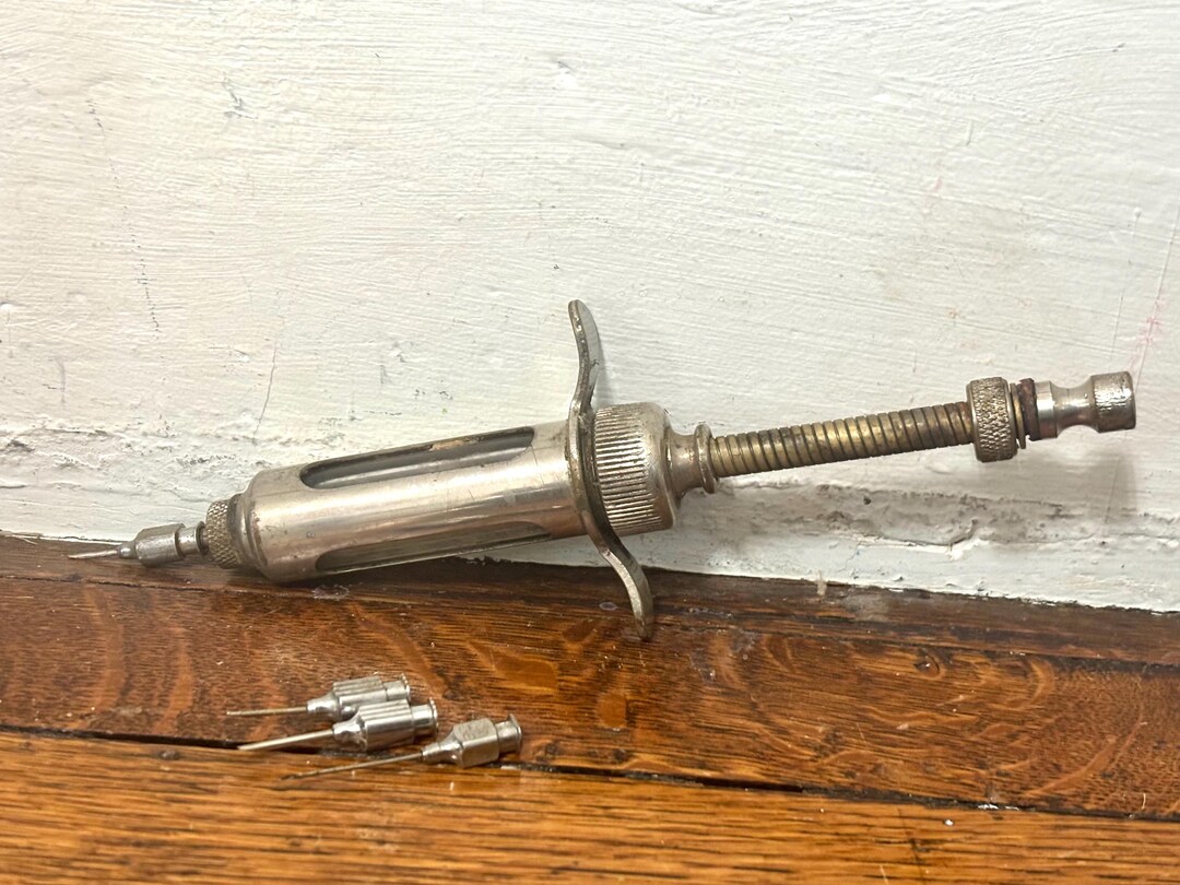 Vintage Glass and Metal Syringe - Etsy