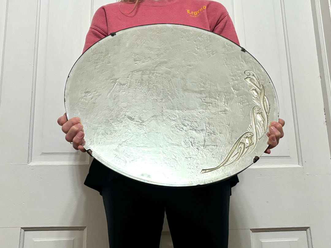 Vintage Frameless Etched Beveled Mirror - Etsy