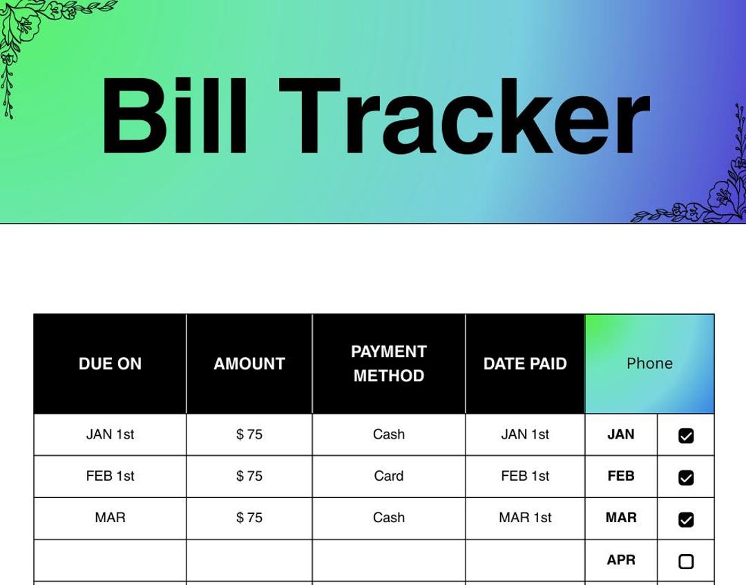 Bill Tracker Printable | Monthly Bill Organizer | Budget Planner PDF ...