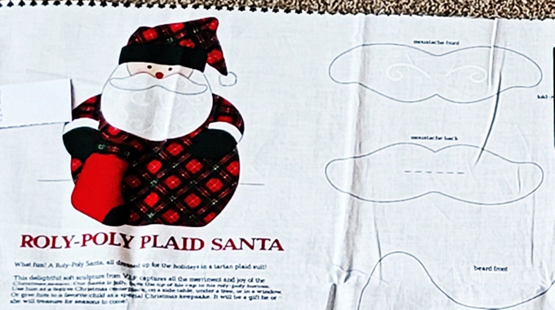 Roly Poly Tartan Plaid Santa, Soft Sculpture, Cloth Doll, Christmas ...