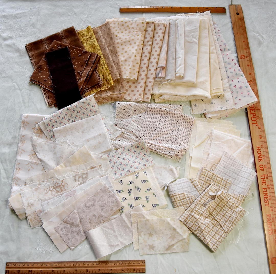 Tan, off White, Straw Tones, Cotton, Quilt, Cut, Fabric Scrap Pieces ...
