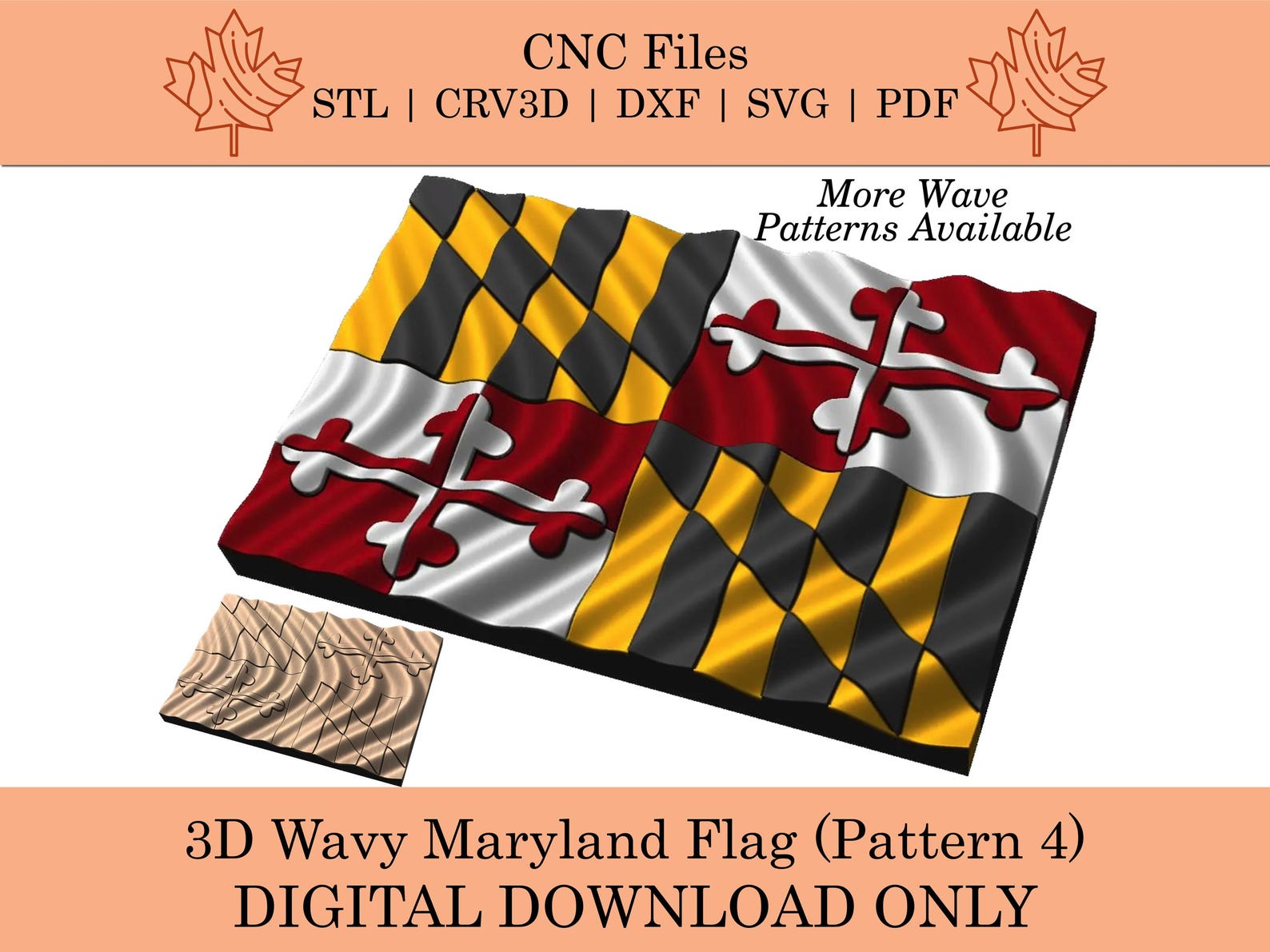 3D Wavy Maryland State Flag (pattern 4) CNC Files | Stl | Crv3d | 3D ...