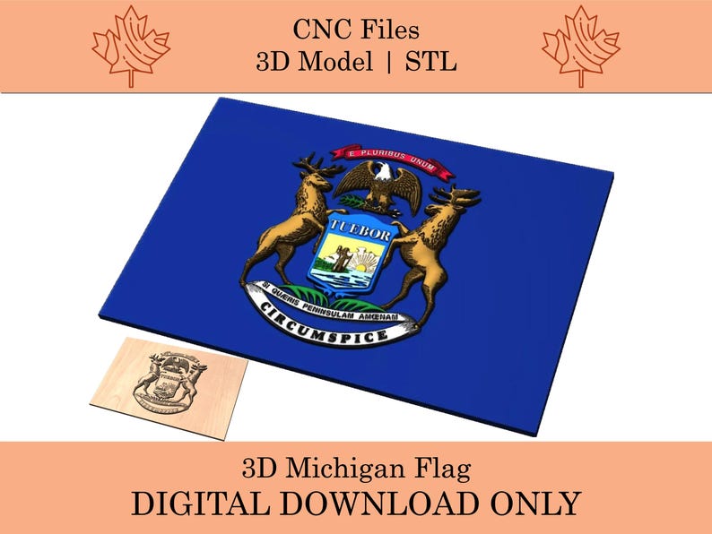 3D Michigan State Flag CNC Files | Stl | 3D Model | Detroit | Lansing ...